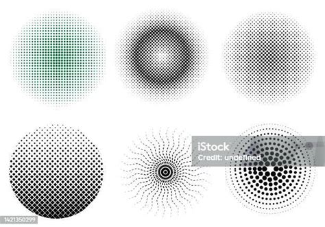 하프톤 컬렉션 서클 하프톤 도트 그라디언트 요소 팝 아트 빈티지 또는 복고풍 그래픽 스타일 흰색에 고립 된 추상적 인 반점 모양 벡터 일러스트 레이 션 텍스처 세트 장식