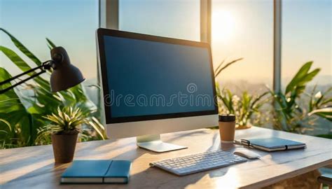 3d Minimal Desktop With Blank Screen Mockup Empty Screen For Text And Logo Replacement Concept