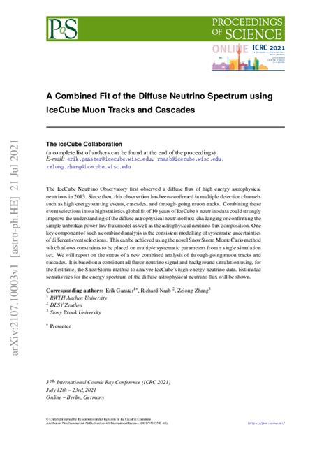 Pdf A Combined Fit Of The Diffuse Neutrino Spectrum Using Icecube