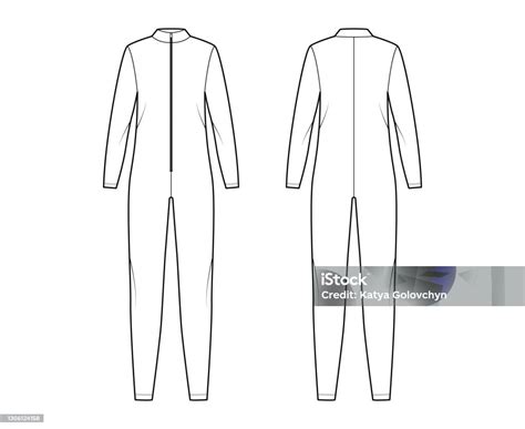 전체 길이 지퍼 클로저 오버사이즈 바디 긴 소매가 있는 Catsuit Dungaree 전체 기술 패션 일러스트레이션 0명에 대한 스톡 벡터 아트 및 기타 이미지 Istock