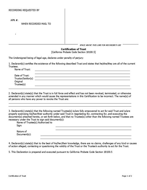Certification Of Trust California In Word And Pdf Formats