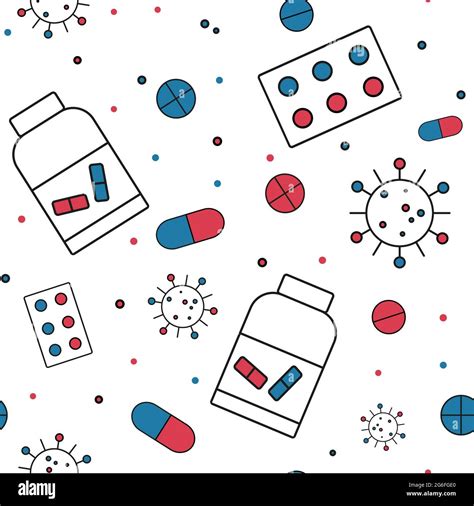 Seamless Medical Pattern Vector Illustration Background With Pills And Virus Prevention And