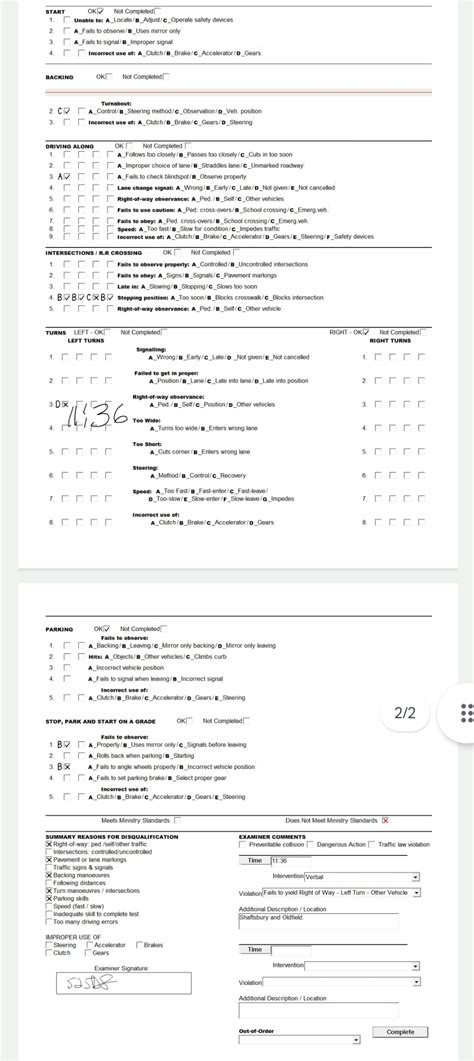 Help Analyzing G2 Road Test Score Sheet R Ontariodrivetest