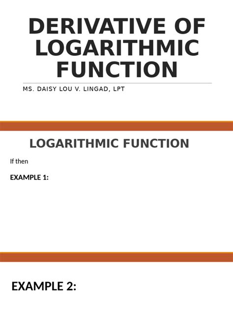 Lesson8 Derivative Of Logarithmic Function Pdf