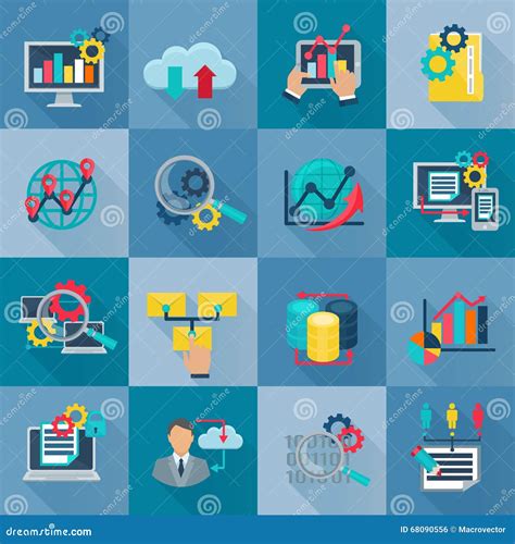 Big Data Analytics Flat Icons Stock Vector Illustration Of Internet
