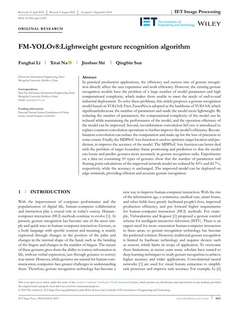 PDF FMYOLOv Lightweight Gesture Recognition Algorithm