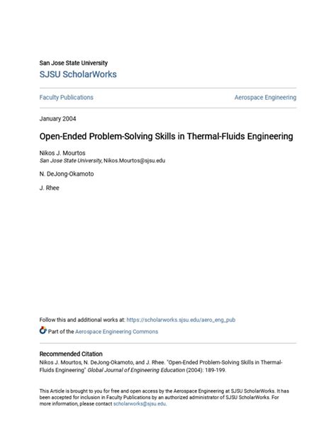 Open Ended Problem Solving Skills In Thermal Fluids Engineering Pdf