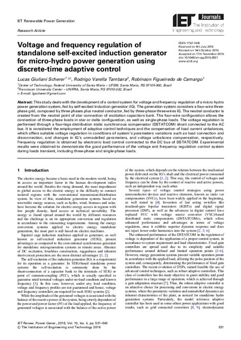 Pdf Voltage And Frequency Regulation Of Standalone Self Excited Induction Generator For Micro