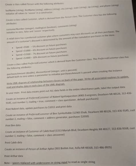 Solved Create A Class Called Person With The Following