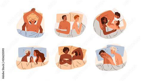 Sexual Relationships Intimate Life Of Love Couples Lovers Intimacy In Beds Set Good And Bad