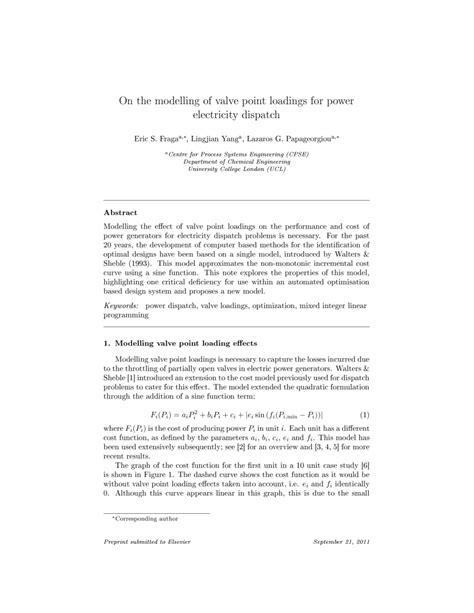 Pdf On The Modelling Of Valve Point Loadings For Power Electricity
