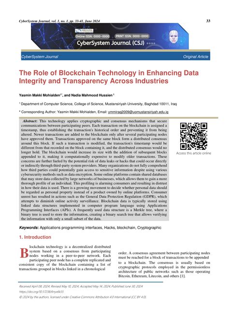 Pdf The Role Of Blockchain Technology In Enhancing Data Integrity And Transparency Across