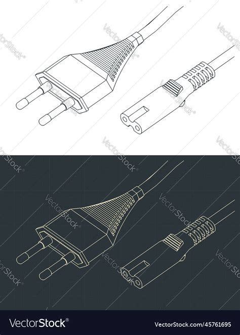 Two Prong Power Cord Isometric Drawings Royalty Free Vector