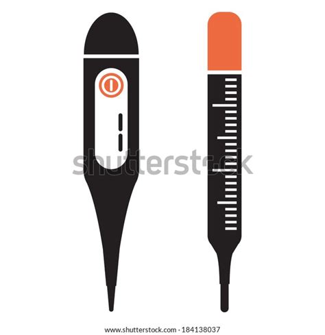 Silhouettes Digital Classical Thermometer Isolated On Stock Vector