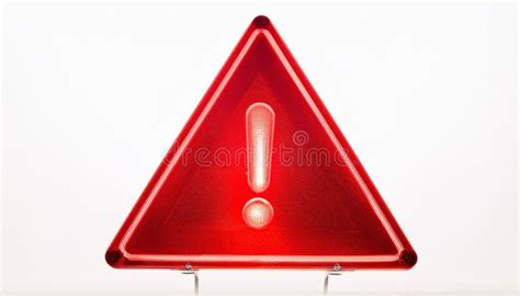 Glowing Neon Red Triangle Sign With Exclamation Point Warning