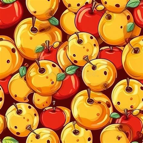 Illustration Seamless Pattern Cartoony Apple Sweet Candy Style