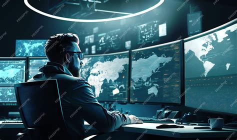 컴퓨터 시스템 네트워크를 모니터링하고 보호하는 사이버 보안 전문가 프리미엄 Ai 생성 이미지