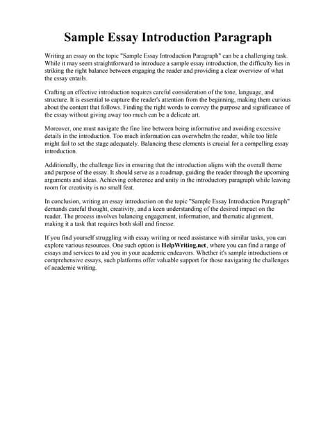 Sample Essay Introduction Paragraph Pdf