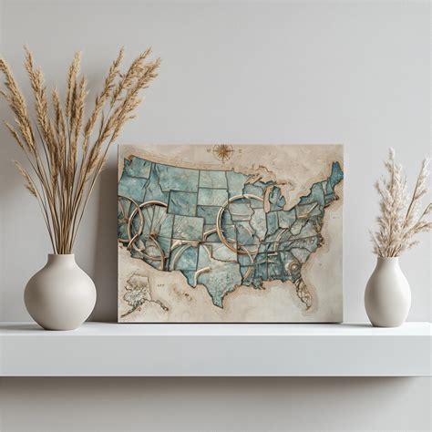 United States Map Canvas Wall Art Vintage Bicycle Wheel Usa