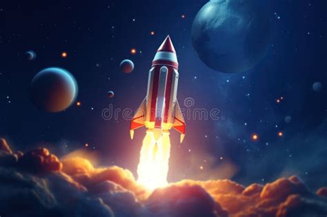 Rocket Flying Through Space Out Of The Earth Stock Illustration