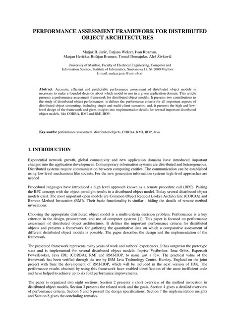 Pdf Performance Assesment Framework For Distributed Object Architectures