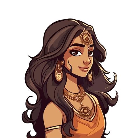 Fille Indienne De Dessin Animé Dessiné à La Main Sur Fond Blanc