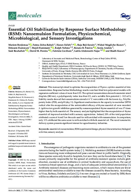 Pdf Essential Oil Stabilisation By Response Surface Methodology Rsm