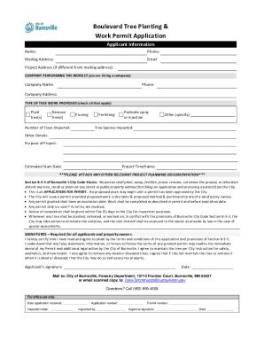Fillable Online Boulevard Tree Planting Work Permit Application Fax Email Print PdfFiller