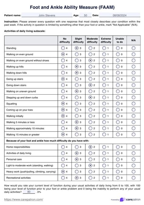 Foot And Ankle Ability Measure Faam And Example Free Pdf Download