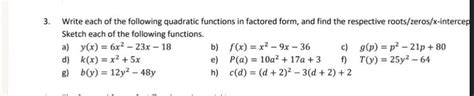 Solved Write Each Of The Following Quadratic Functions In
