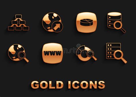 Set Website Template Server Search Data Analysis Globe Pie Chart