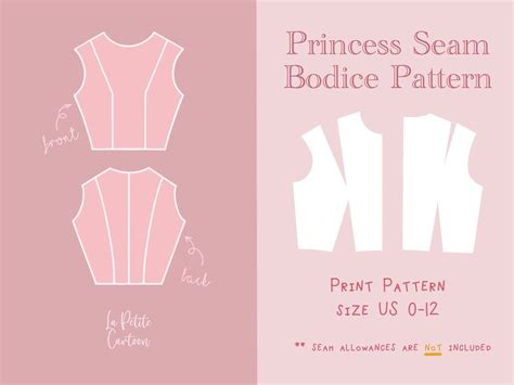 Princess Seam Bodice Pattern Digital Pattern Pdf A0 A4 Us Letter Format Us Size 0 12 Etsy