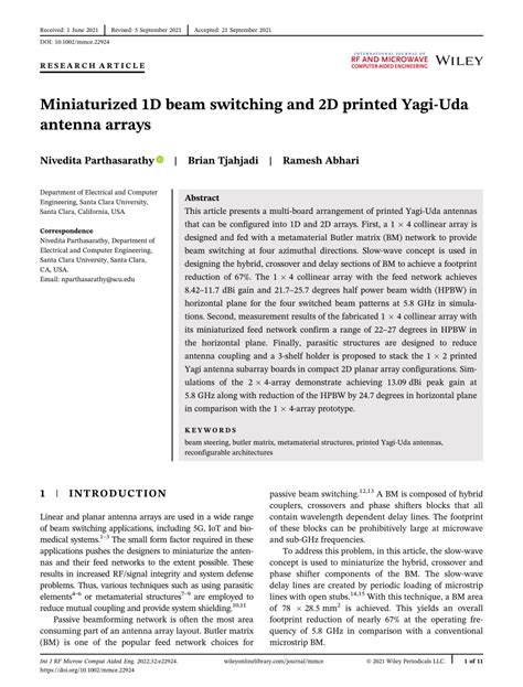 Miniaturized 1d Beam Switching And 2d Printed Yagi‐uda Antenna Arrays Request Pdf