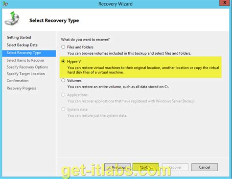 Windows Hyper V Server 2012 R2 Restore Get
