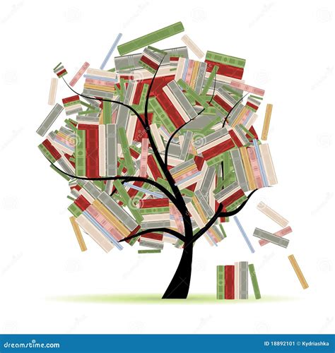 Books Library On Tree Branches For Your Design Stock Vector