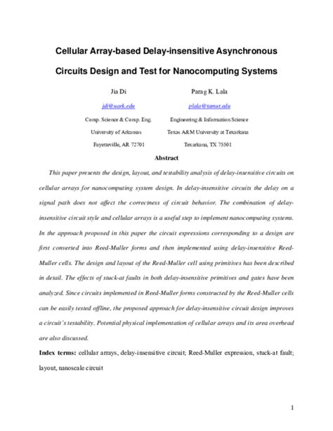 Pdf Cellular Array Based Delay Insensitive Asynchronous Circuits Design And Test For