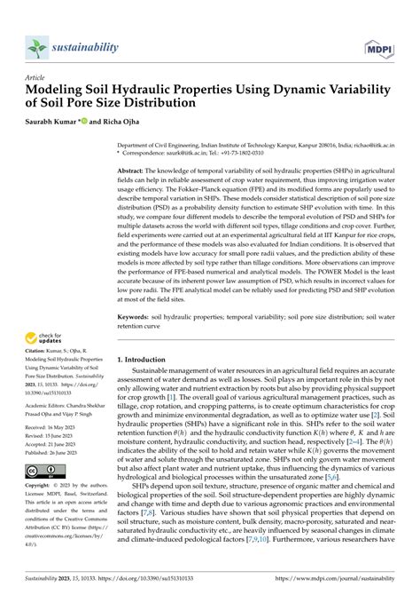 PDF Modeling Soil Hydraulic Properties Using Dynamic Variability Of Soil Pore Size Distribution