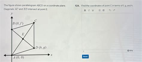 Solved The Figure Shows Parallelogram Abcd On A Coordinate Plane 12a Find The Coordinates Of