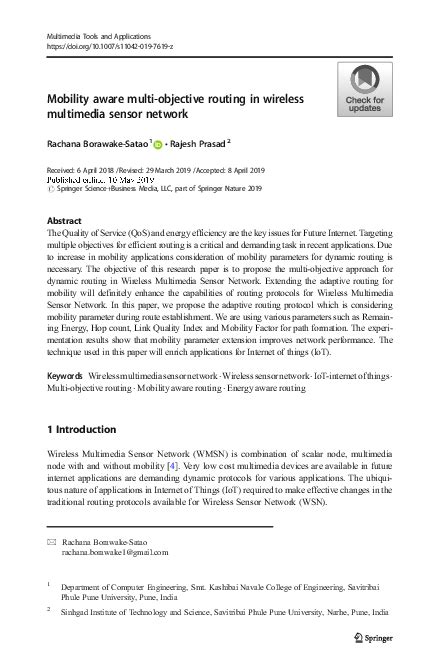 Pdf Mobility Aware Multi Objective Routing In Wireless Multimedia Sensor Network