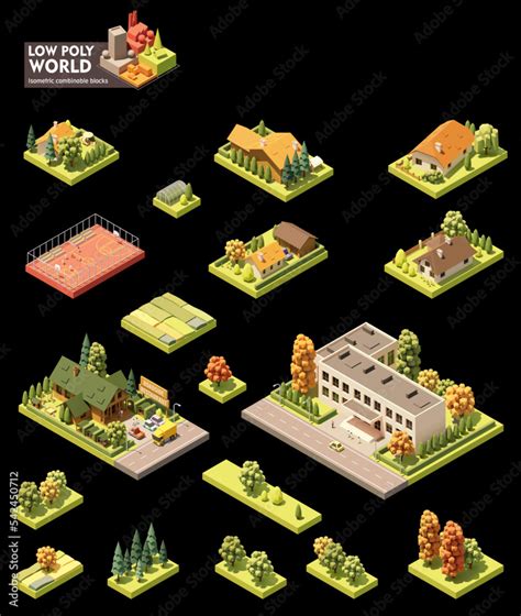 Vector Isometric World Map Creation Set Combinable Map Elements Small