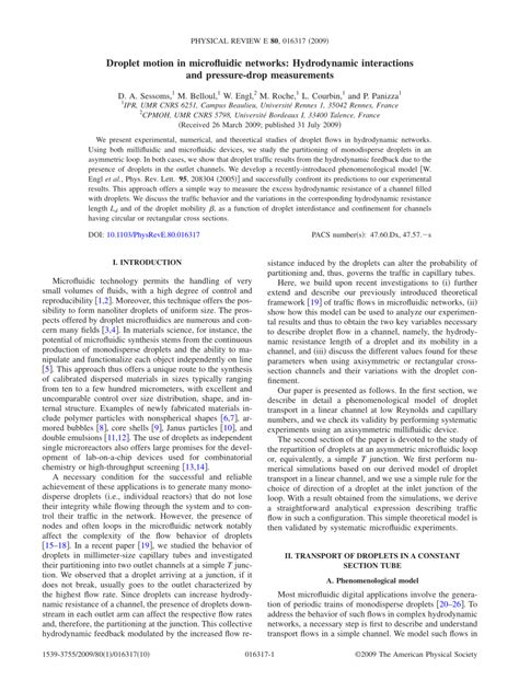 pdf droplet motion in microfluidic networks hydrodynamic
