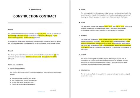 Generate Basic Construction Contract In Word And PDF Format Berdl