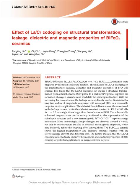 Effect Of Lacr Codoping On Structural Transformation Leakage Dielectric And Magnetic