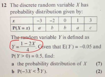 12 The discrete random variable X has probability distribution given by: The random variab ...