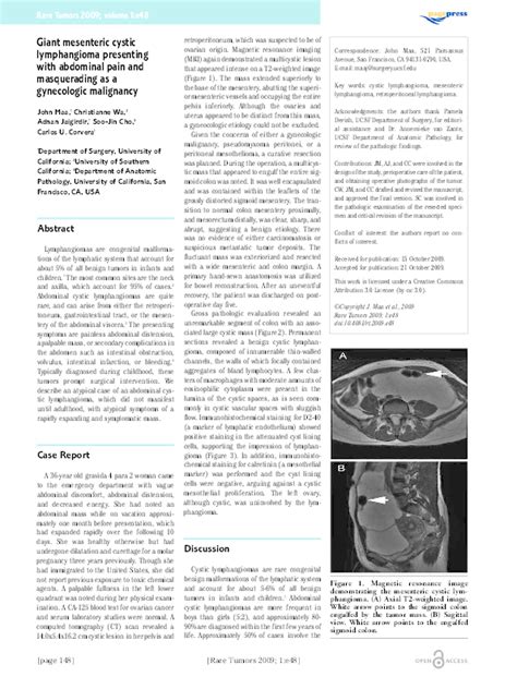 Pdf Giant Mesenteric Cystic Lymphangioma Presenting With Abdominal