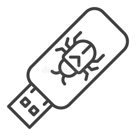 Usb Portable Device With Computer Virus Vector Security Thin Line Icon Or Symbol Stock Vector