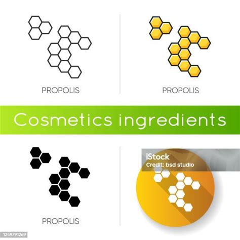 프로폴리스 아이콘 꿀 빗 하이브 셀 여드름 치료 성분 양봉 양봉 밀랍 농업 한국 뷰티 화장품 성분 리니어 블랙 및 Rgb 색상 스타일 격리된 벡터 그림 각질제거에 대한 스톡