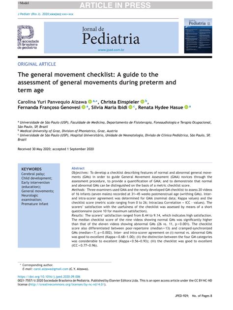 Pdf The General Movement Checklist A Guide To The Assessment Of