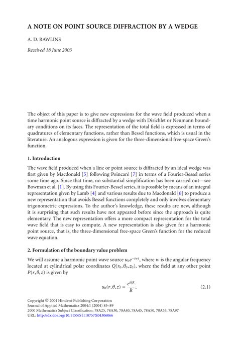 Pdf A Note On Point Source Diffraction By A Wedge