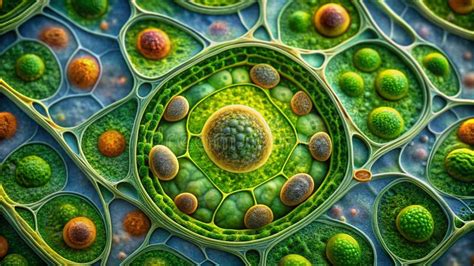 Magnified View Of A Plant Cell S Intricate Structure Under A Digital Microscope S Lens Stock